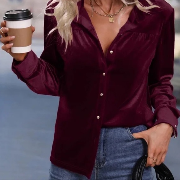Tops | Luxe Velvet Button Down Oversized Shirt | Poshmark